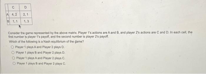 Solved Consider the game represented by the above matrix. | Chegg.com