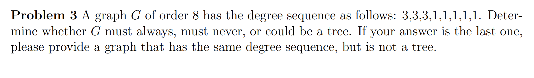 Solved Problem 3 ﻿A graph G ﻿of order 8 ﻿has the degree | Chegg.com