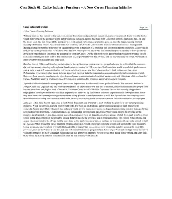 Case Study 01: Calico Industry Furniture - A New | Chegg.com
