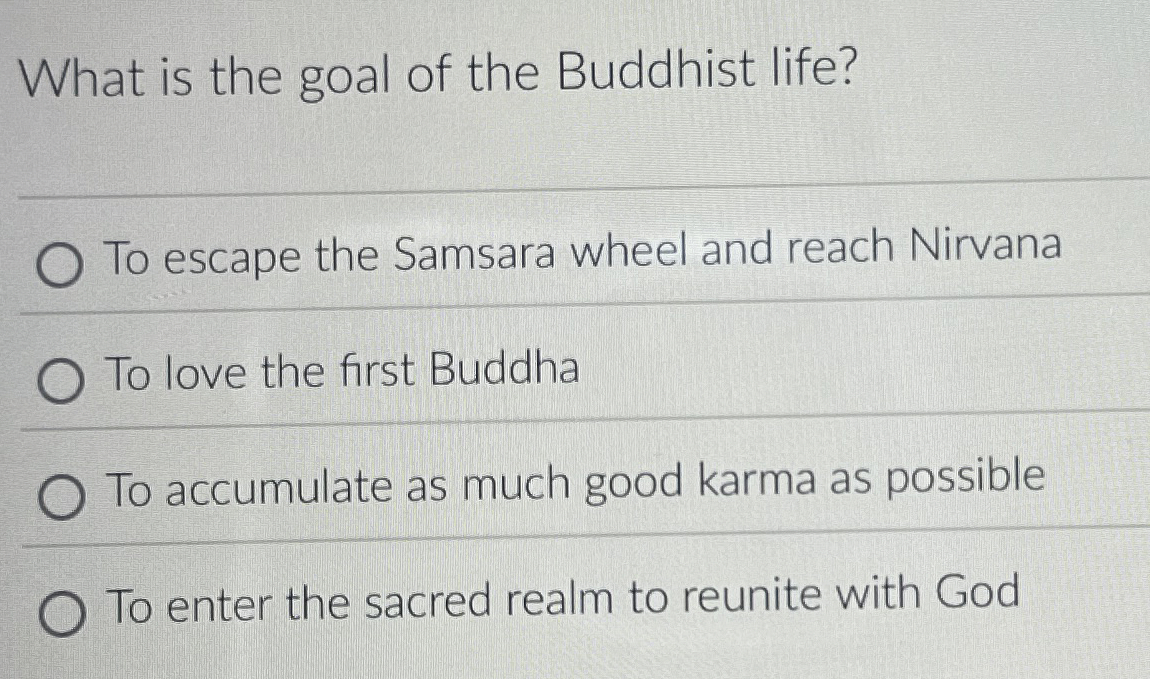 Solved What is the goal of the Buddhist life?To escape the | Chegg.com