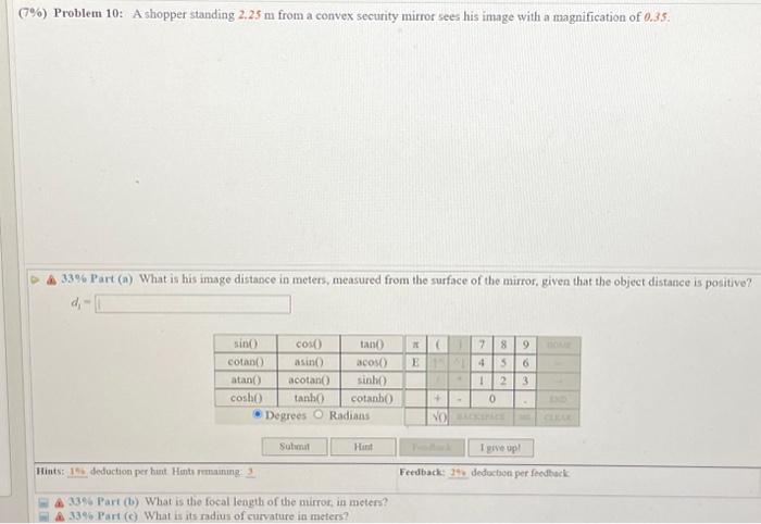 Solved 7\%) Problem 10: A shopper standing 2.25 m from a | Chegg.com
