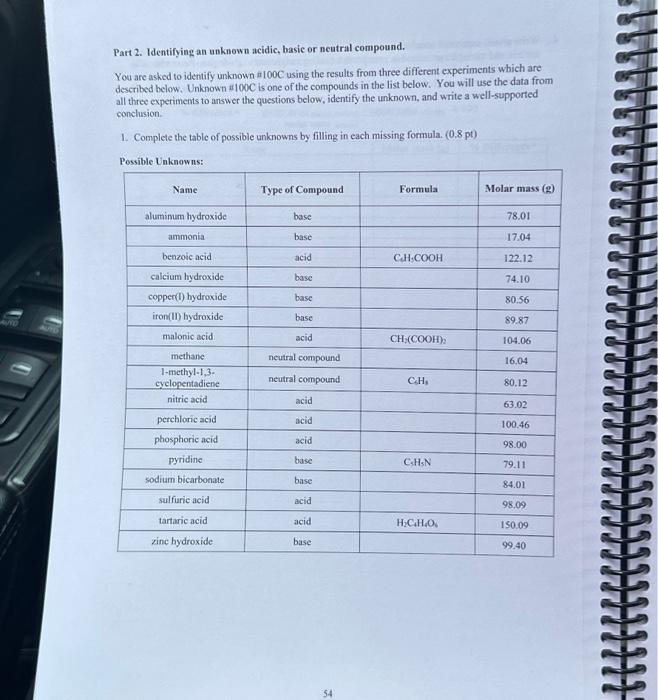 Solved Part 2. Identifying an unknown acidic, basic or | Chegg.com