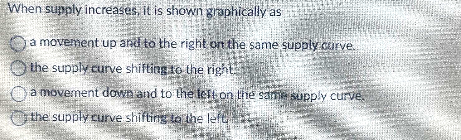 Solved When supply increases, it is shown graphically asa | Chegg.com