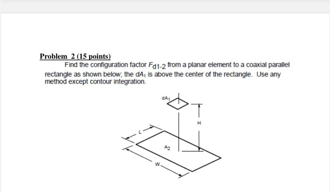 Solved Problem 2 (15 points) Find the configuration factor | Chegg.com