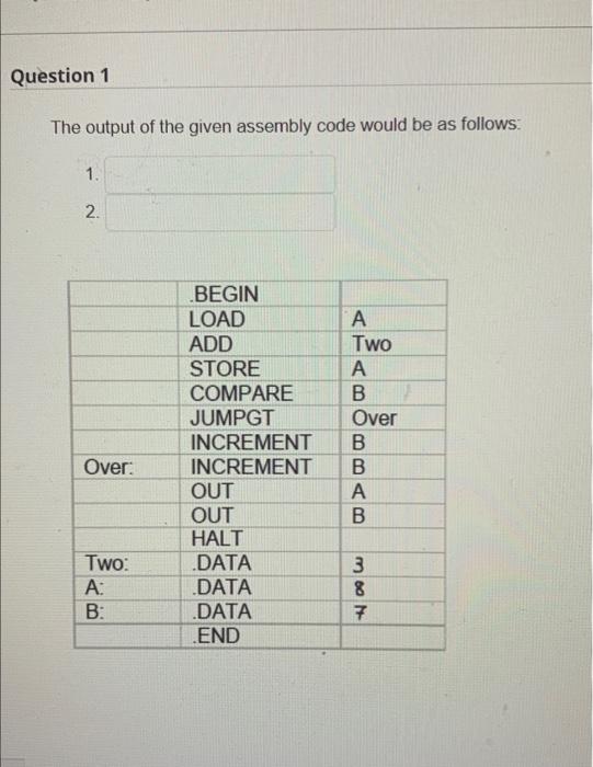 Solved Question 1 The output of the given assembly code | Chegg.com