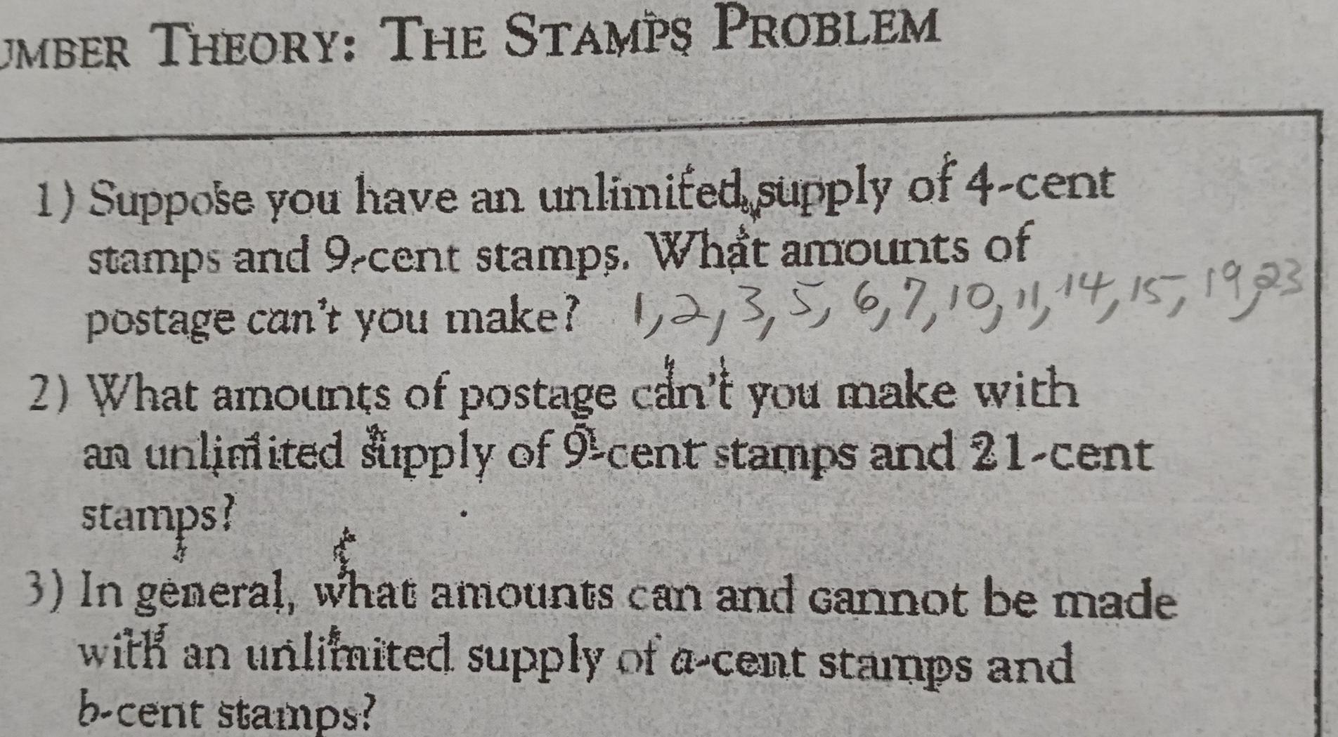 Solved JMBER THEORY: THE STAMPS PROBLEM 1) Suppose you have | Chegg.com