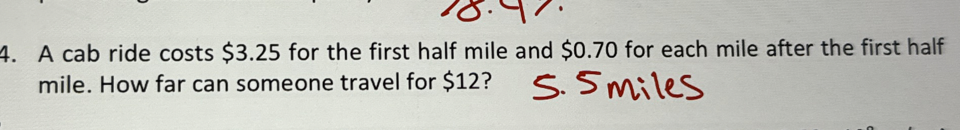 Solved A cab ride costs $3.25 ﻿for the first half mile and | Chegg.com