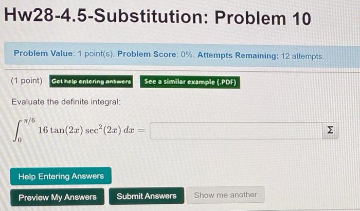 Solved Hw28-4.5-Substitution: Problem 3 Problem Value: 1 | Chegg.com