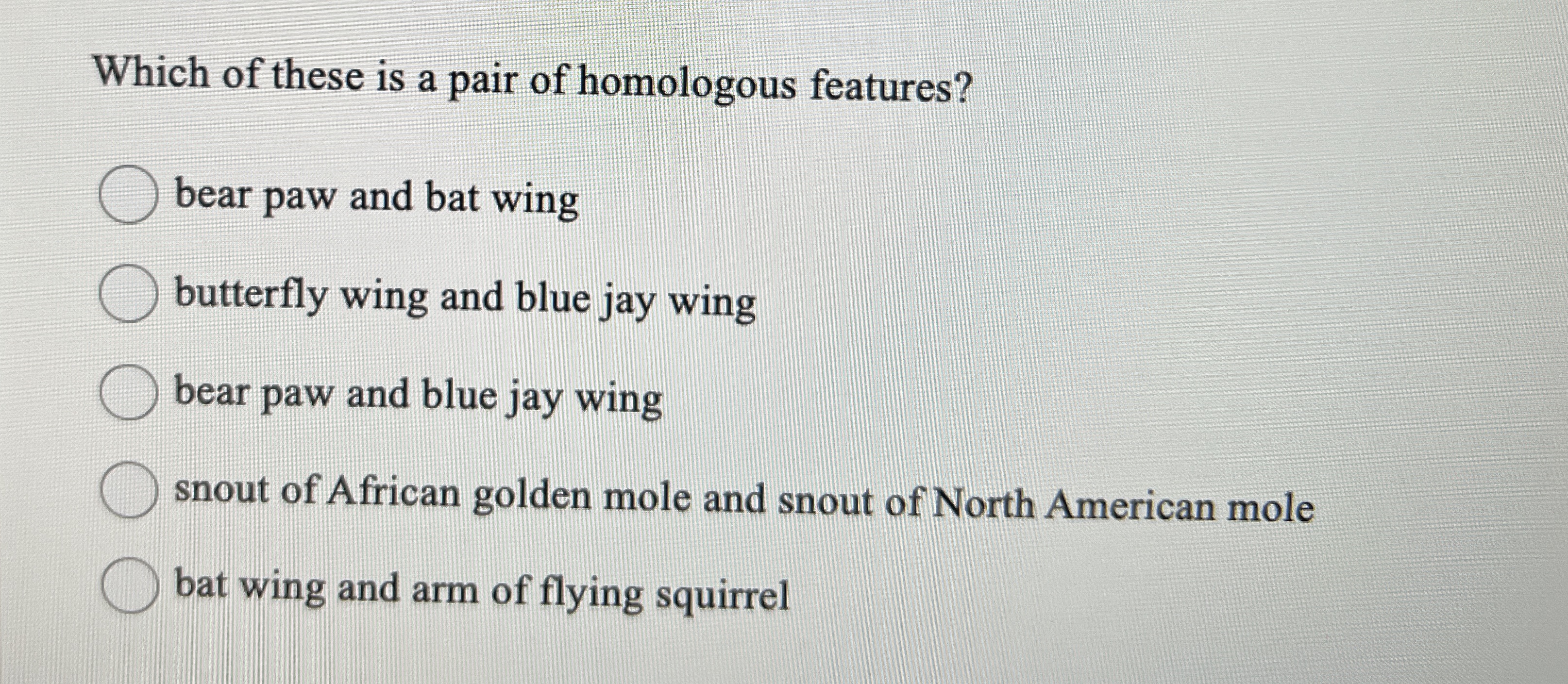 Solved Which of these is a pair of homologous features?bear | Chegg.com