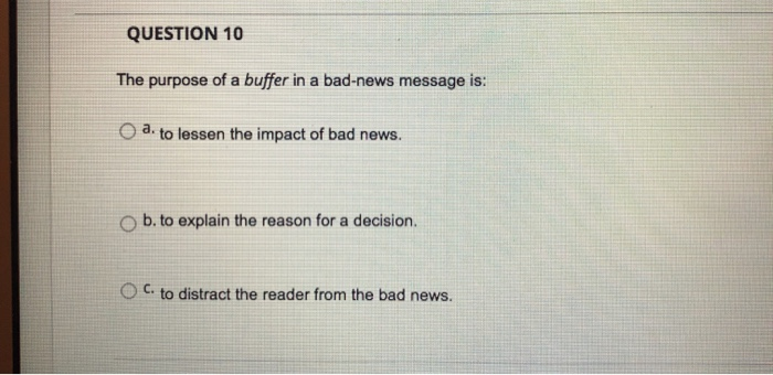 Solved QUESTION 10 The purpose of a buffer in a bad-news | Chegg.com