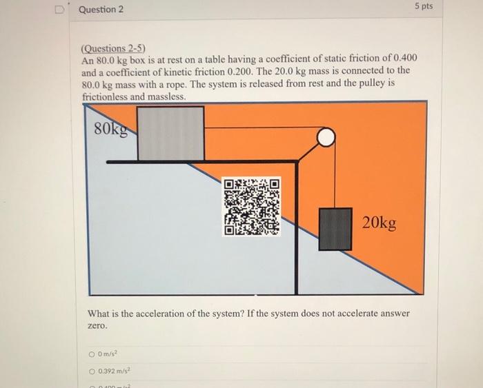 Solved D Question 2 5 pts (Questions 2-5) An 80.0 kg box is | Chegg.com