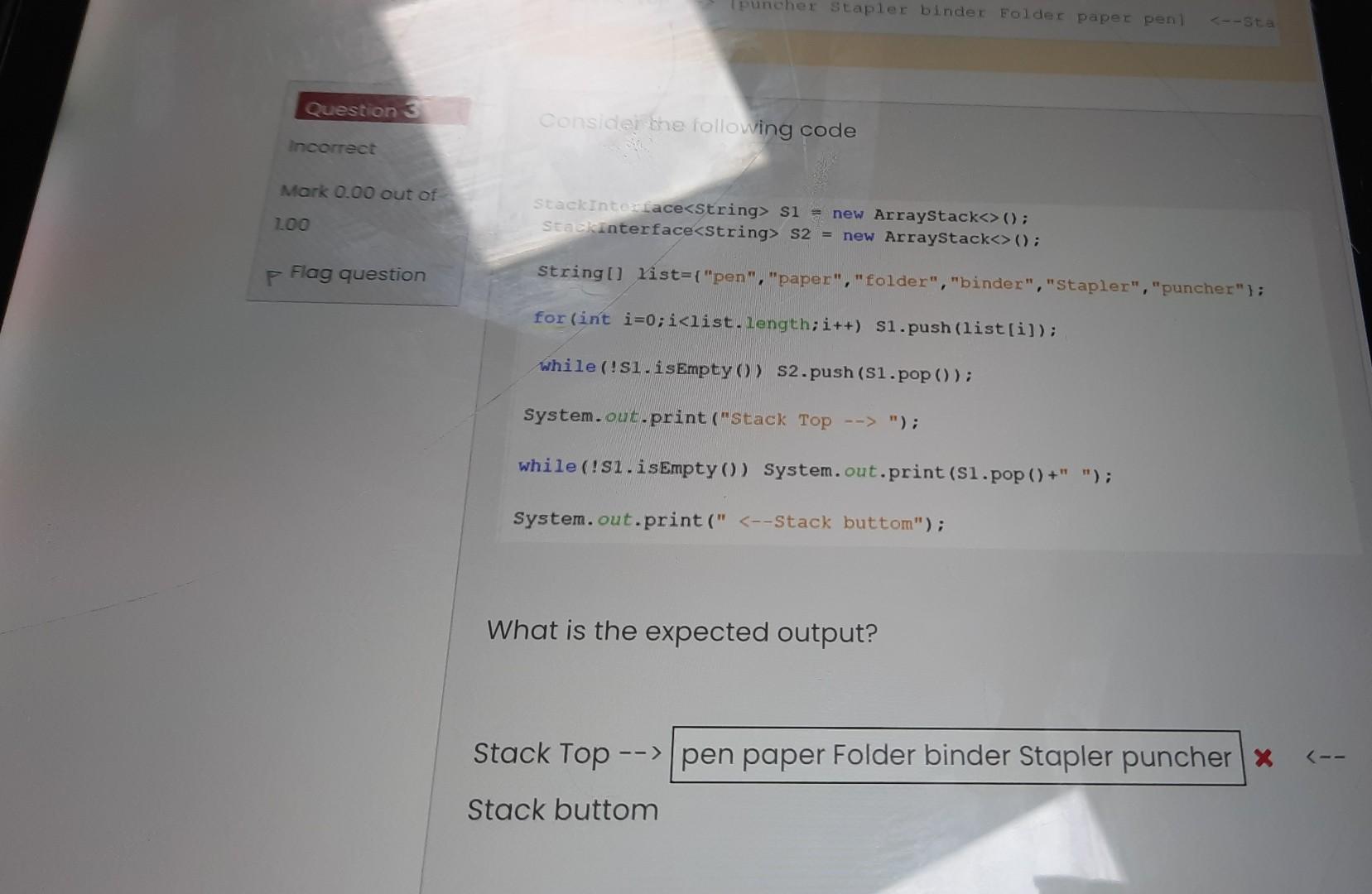 Solved Wonstatiof the following code Stackintociace>si1= new | Chegg.com