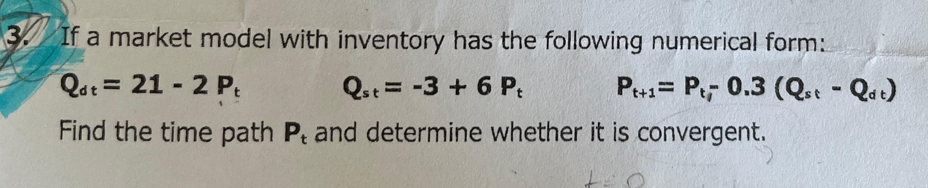 Solved If a market model with inventory has the following | Chegg.com