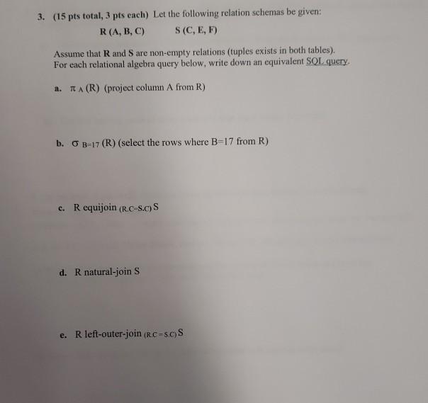 Solved 3. (15 pts total, 3 pts each) Let the following | Chegg.com