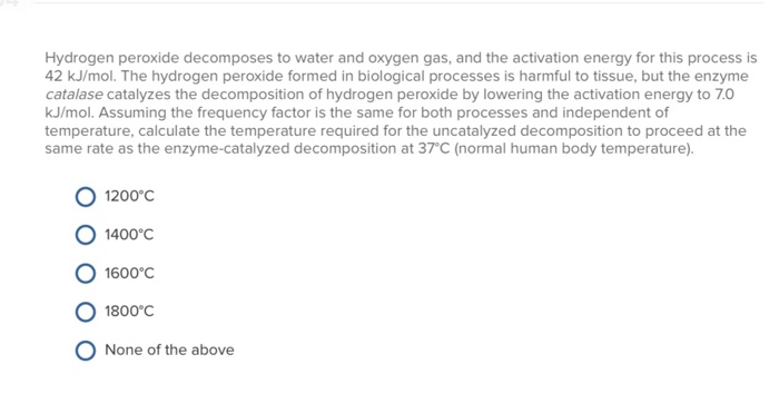 Solved Hydrogen peroxide decomposes to water and oxygen gas, | Chegg.com
