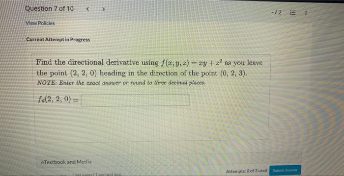 Solved Find the directional derivative using f(x,y,z)=xy+z2 | Chegg.com