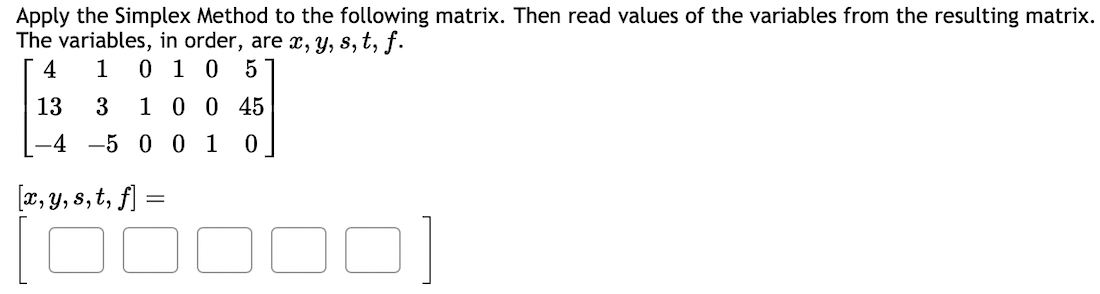 Apply the Simplex Method to the following matrix. | Chegg.com