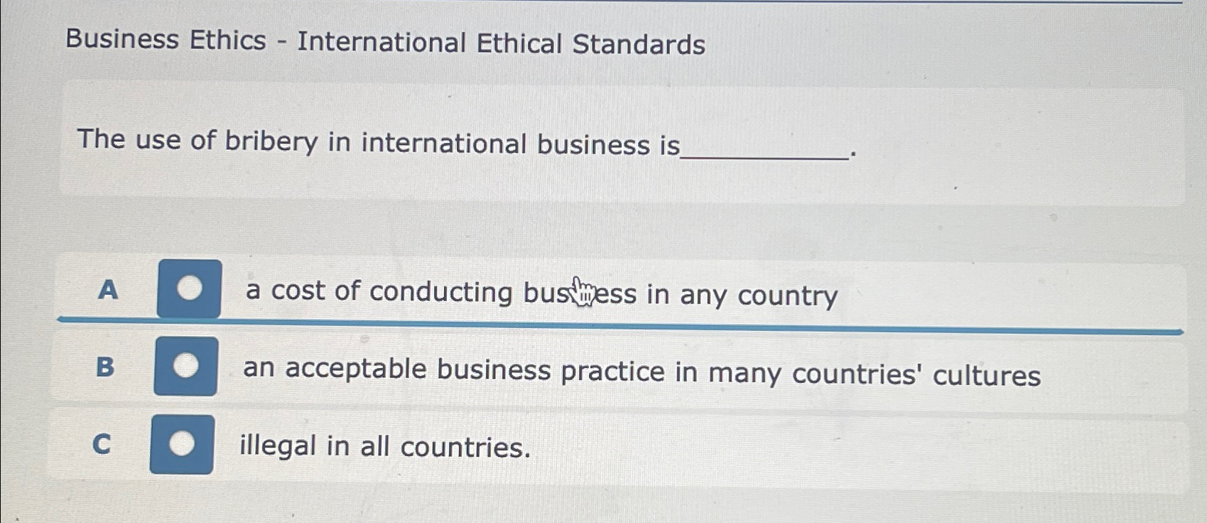 Solved Business Ethics - ﻿International Ethical StandardsThe | Chegg.com