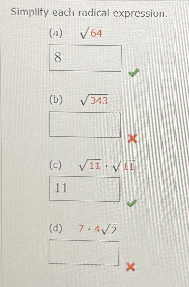 Solved Simplify each radical | Chegg.com