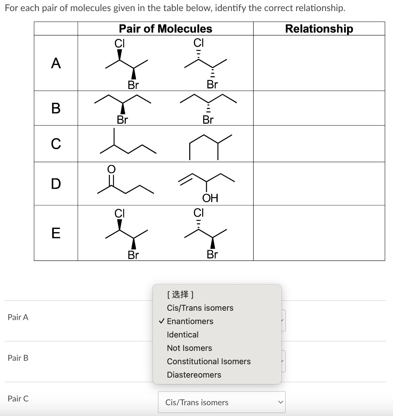 Solved For each pair of molecules given in the table below, | Chegg.com