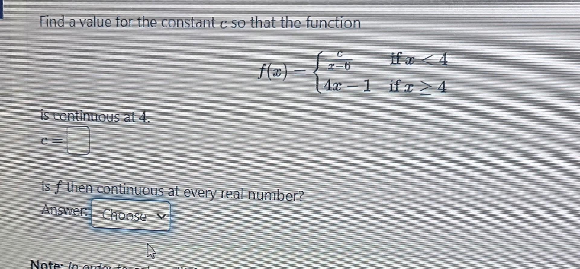 Solved Find a value for the constant c so that the function | Chegg.com