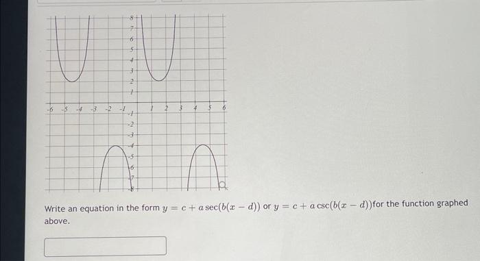 Solved Write an equation in the form y=c+asec(b(x−d)) or | Chegg.com