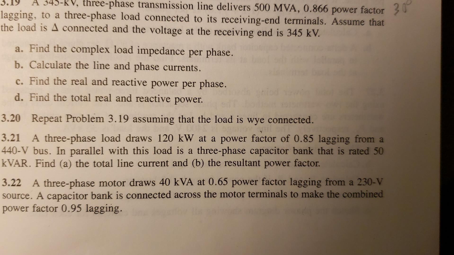 Solved agging, to a three-phase load connected to its | Chegg.com