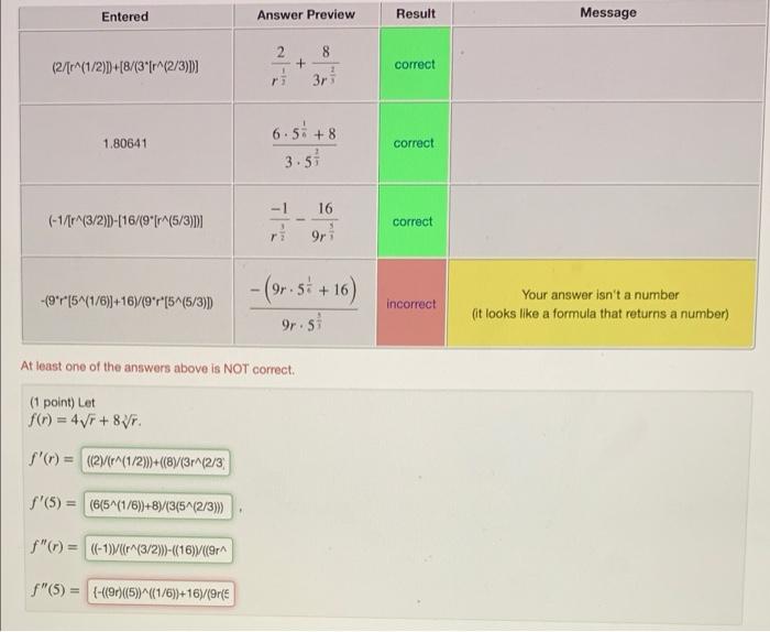 Solved Entered Answer Preview Result Message 8 | Chegg.com