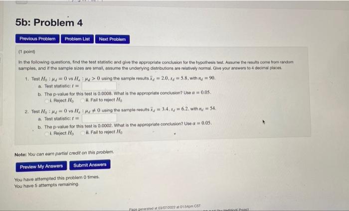 Solved 5b: Problem 4 Previous Probler Problem List Nest | Chegg.com
