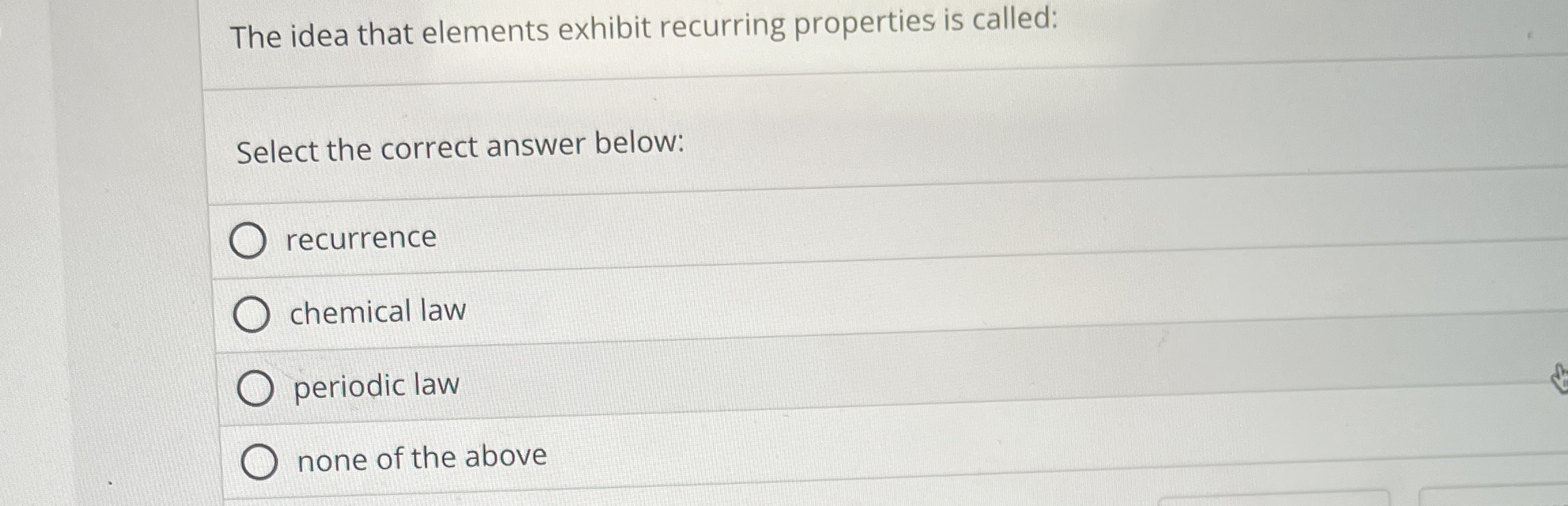 Solved The idea that elements exhibit recurring properties | Chegg.com
