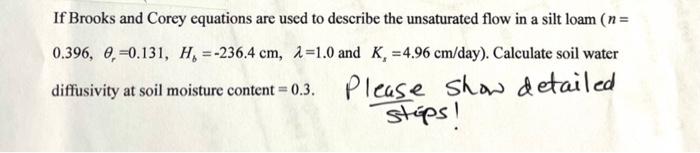 Solved If Brooks and Corey equations are used to describe | Chegg.com