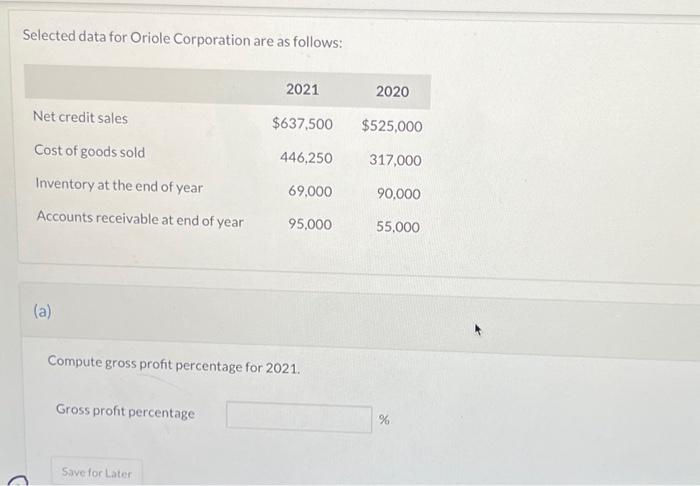 Solved Selected data for Oriole Corporation are as follows: | Chegg.com