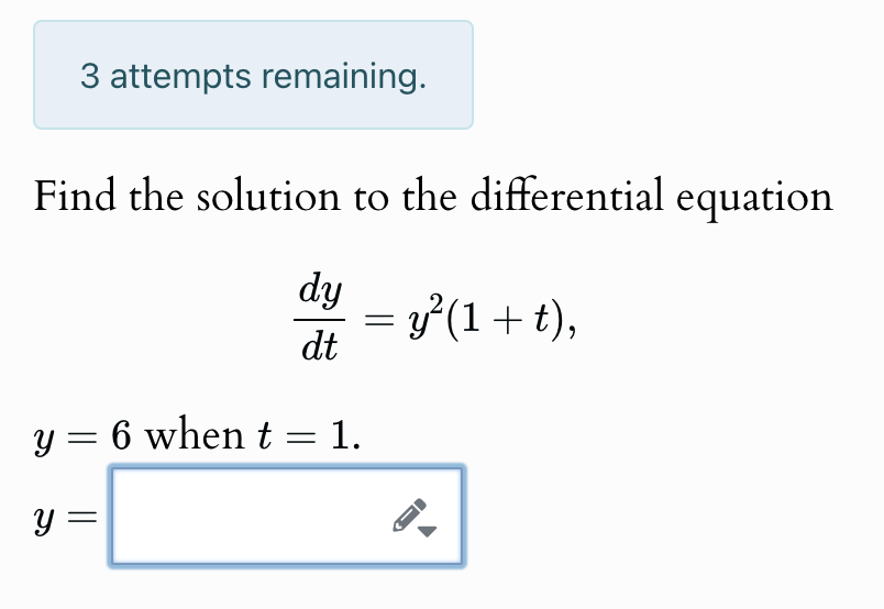 Solved 3 ﻿attempts remaining.Find the solution to the | Chegg.com