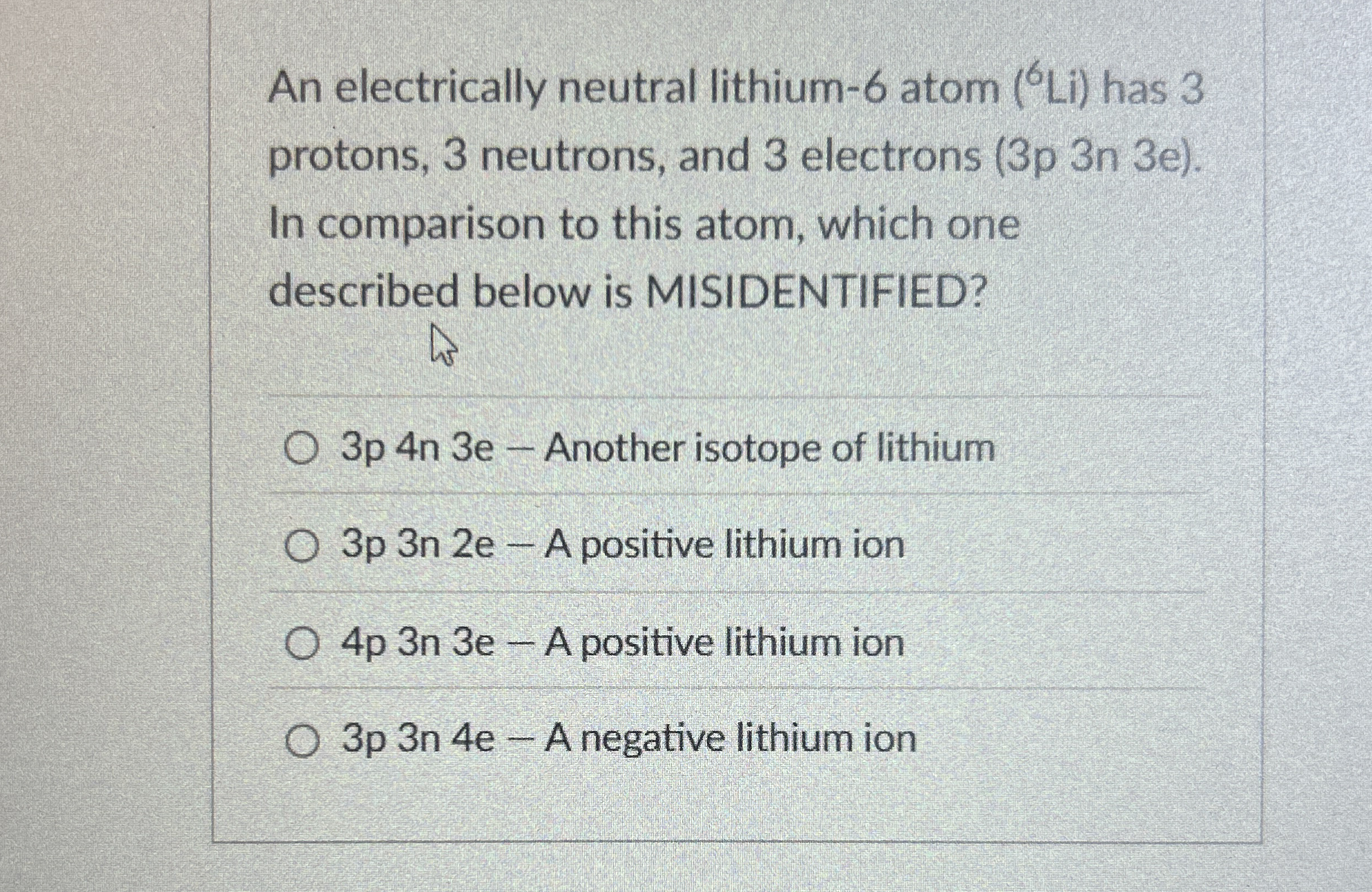 An electrically neutral lithium-6 ﻿atom ( ?6 ﻿Li) | Chegg.com