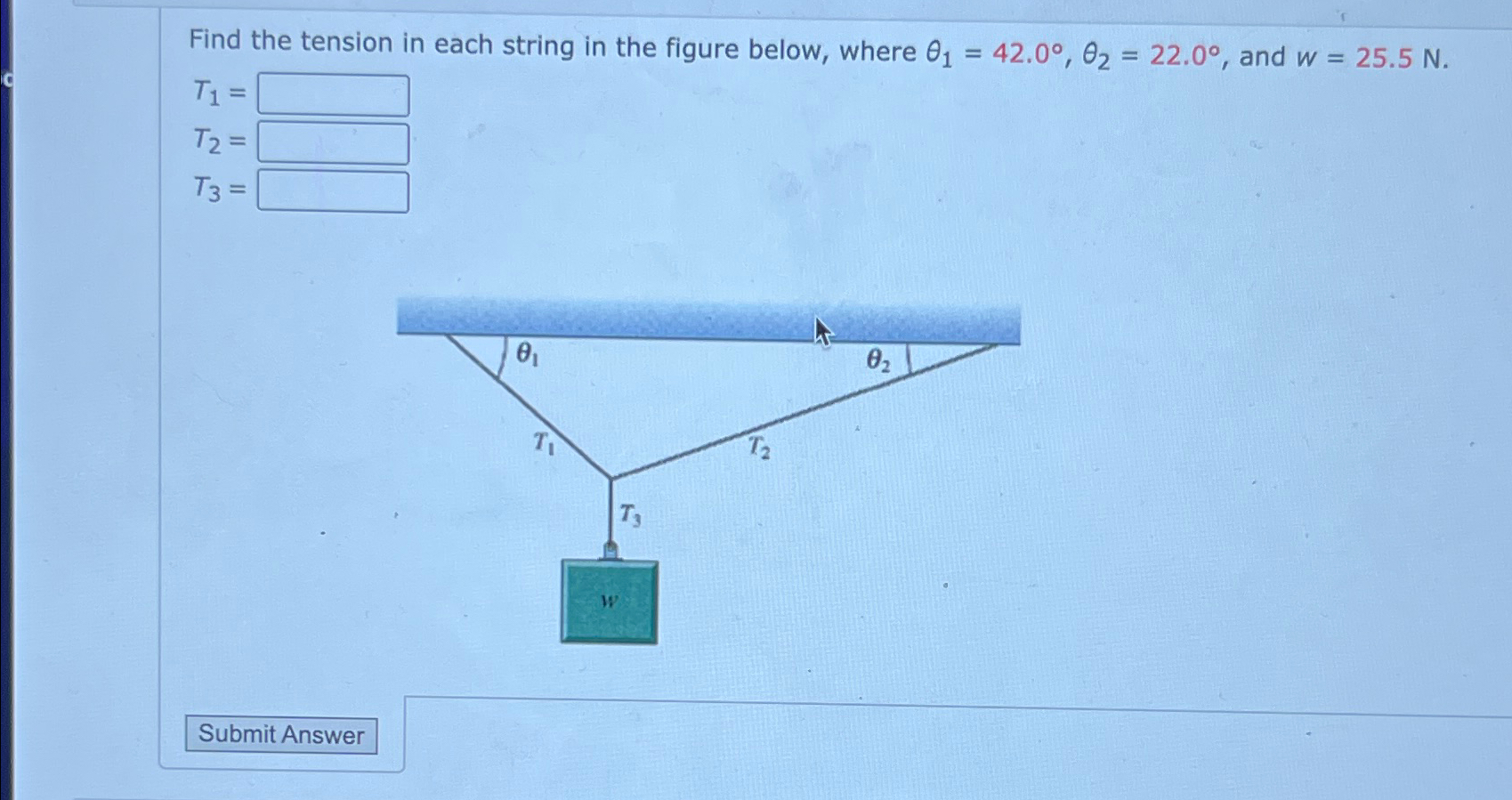 Solved Find the tension in each string in the figure below, | Chegg.com