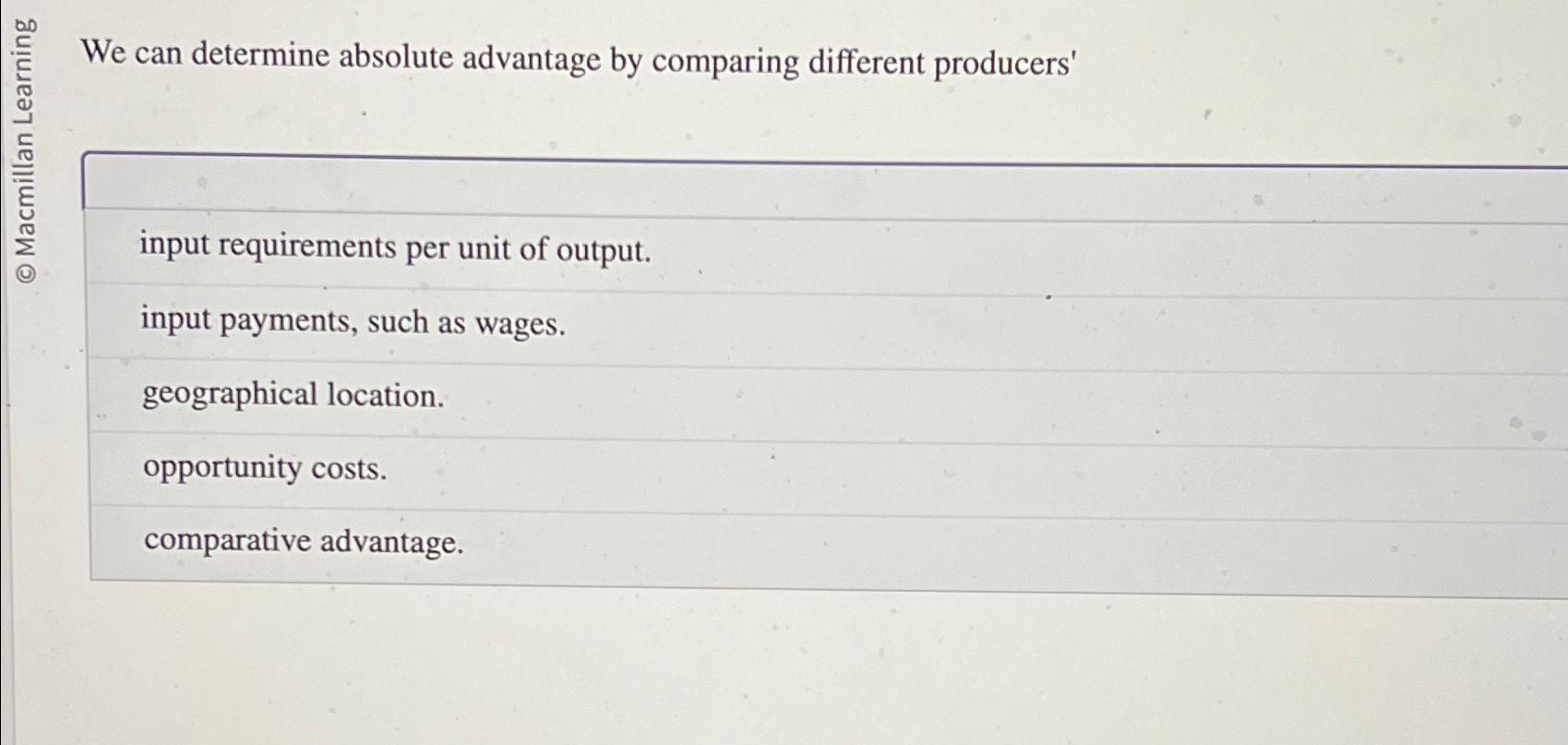 Solved c∞ ﻿We can determine absolute advantage by comparing | Chegg.com