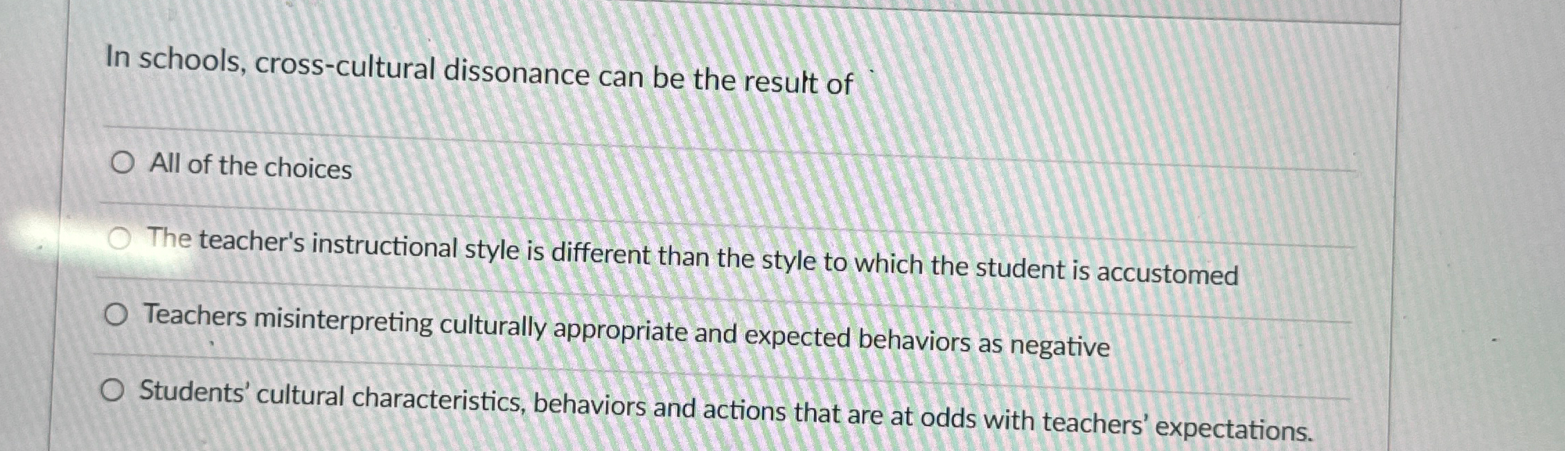 Solved In schools, cross-cultural dissonance can be the | Chegg.com