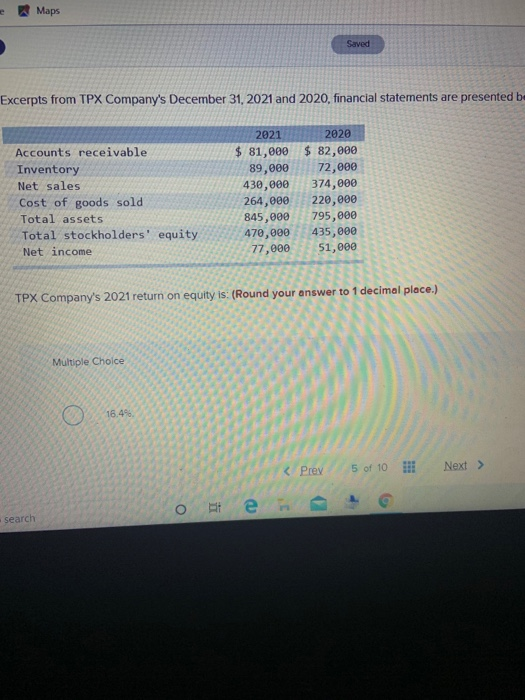 Solved Maps Saved Excerpts from TPX Company's December 31, | Chegg.com