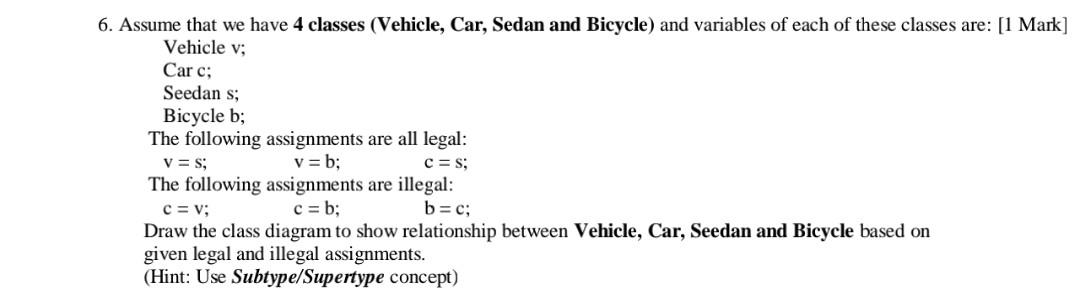 Solved 6 Assume That We Have 4 Classes Vehicle Car Sedan 7509