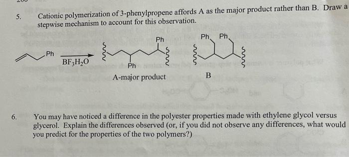 Solved 5. Cationic polymerization of 3-phenylpropene affords | Chegg.com