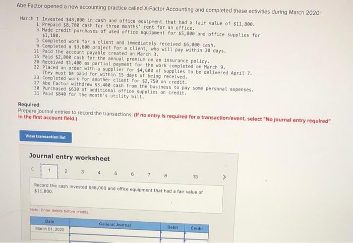 Solved Abe Factor opened a new accounting practice called | Chegg.com