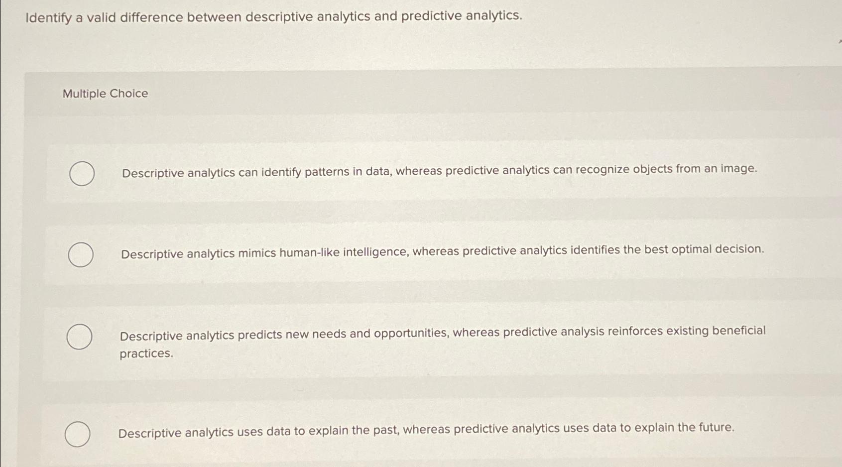 Solved Identify a valid difference between descriptive | Chegg.com