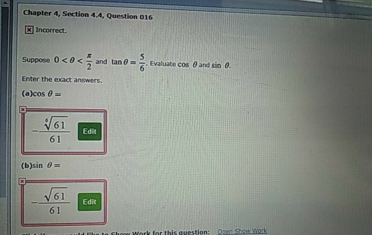 Solved Chapter 4, Section 4.4, Question 016 x Incorrect. | Chegg.com