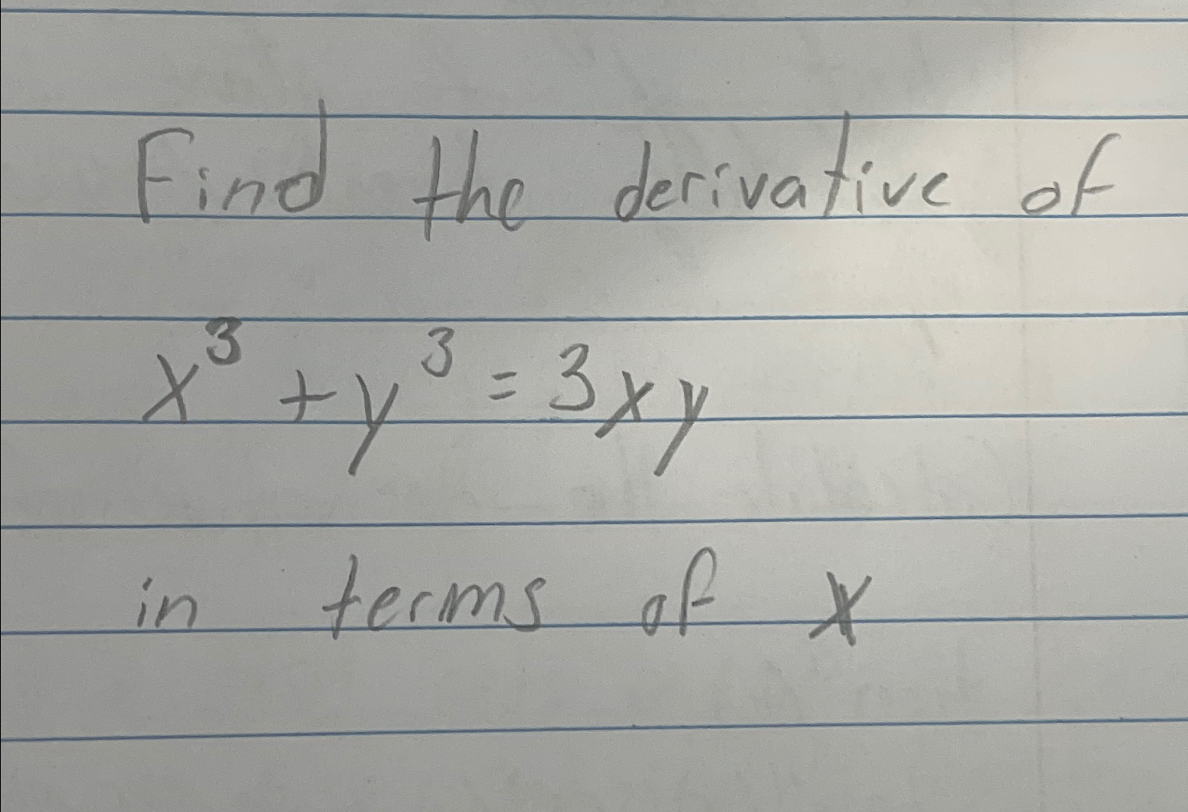 Solved Find the derivative ofx3+y3=3xyin terms of x | Chegg.com