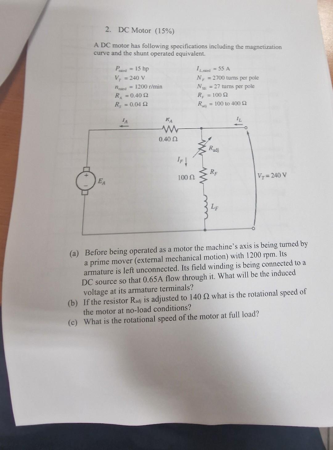 Solved A DC motor has following specifications including the | Chegg.com