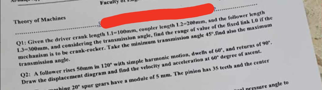 Theory of Machines q, ﻿Q1: Given the driver erank | Chegg.com