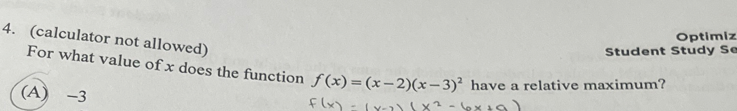 Solved (calculator not allowed)For what value of x ﻿does the | Chegg.com