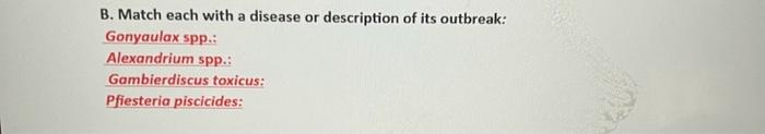 Solved B. Match each with a disease or description of its | Chegg.com