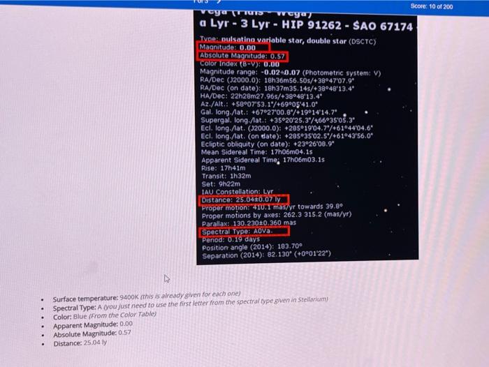 Solved Arcturus Value: 10 Surface temperature: | Chegg.com