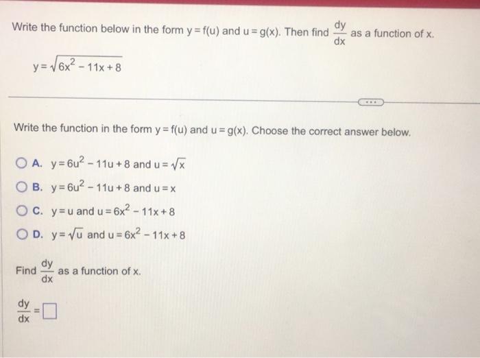 Solved Write the function below in the form y=f(u) and | Chegg.com